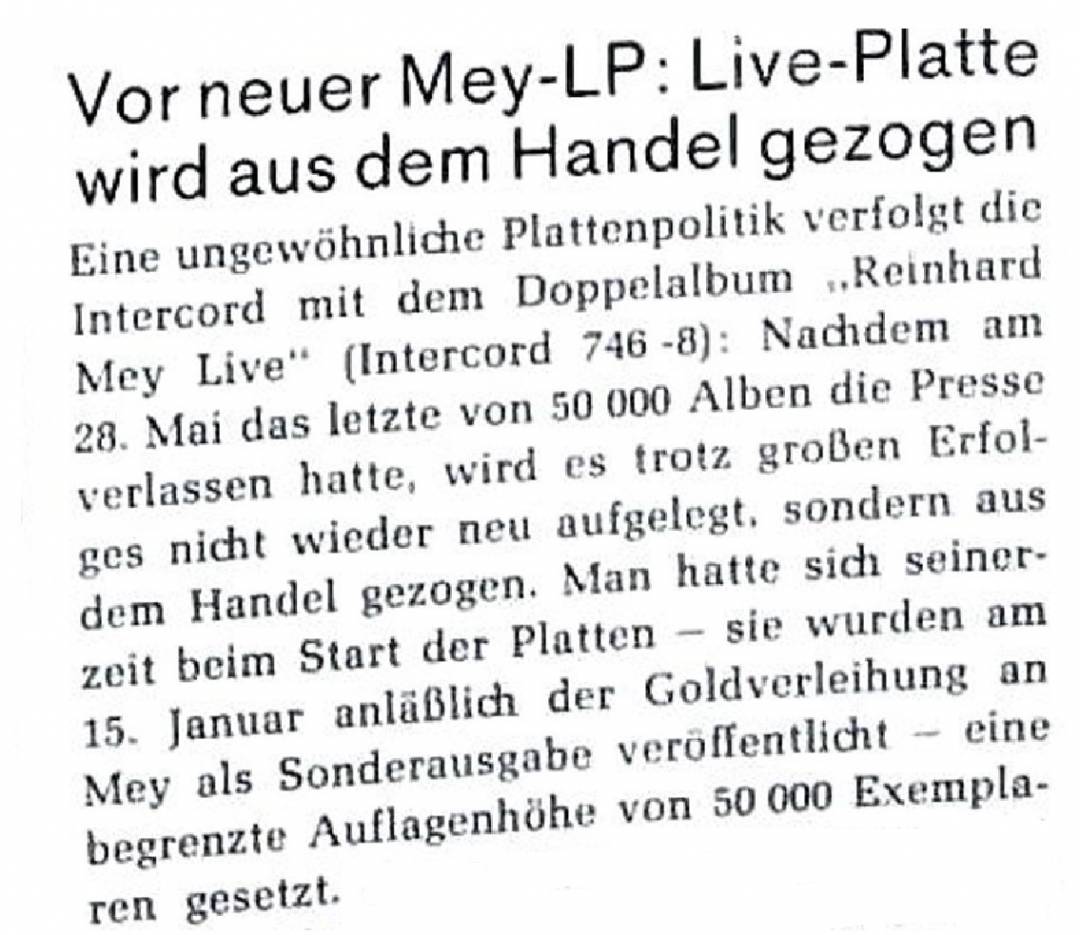 REINHARD MEY: Seine "Haus an der Ampel"-Tour erscheint als Livealbum ...