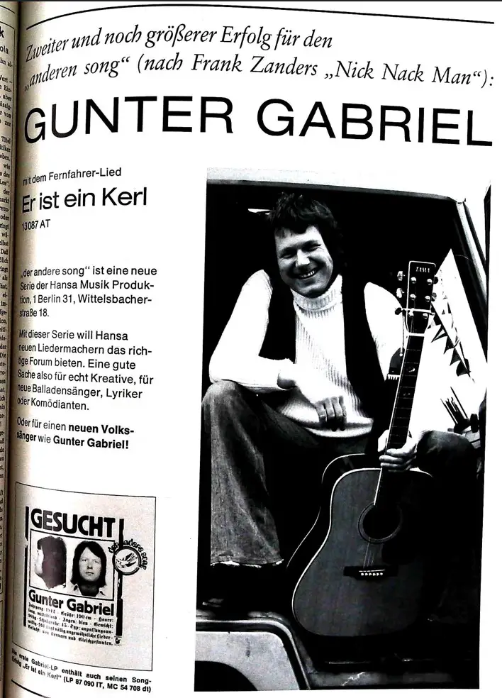 GUNTER GABRIEL: Heute vor 50 Jahren erstmals in den Single-Charts mit ...